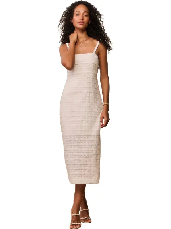 LoveShackFancy Verna Lace Stripe Midi Dress - White