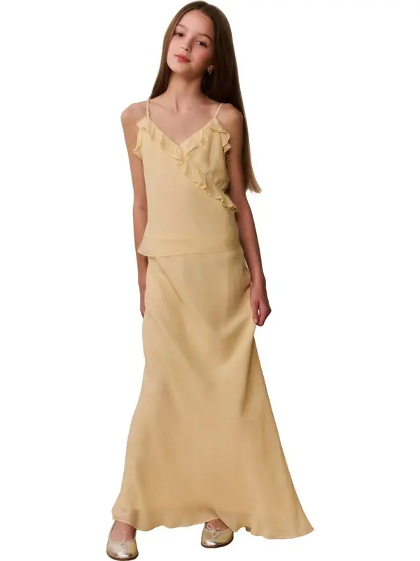 LoveShackFancy Tween Thyme Chiffon Maxi Slip Skirt - Butter Lemon