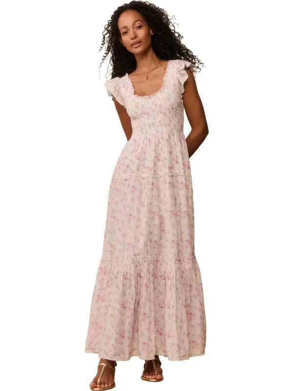 LoveShackFancy Chessie Blooming Floral Maxi Dress - Rustic Orchid