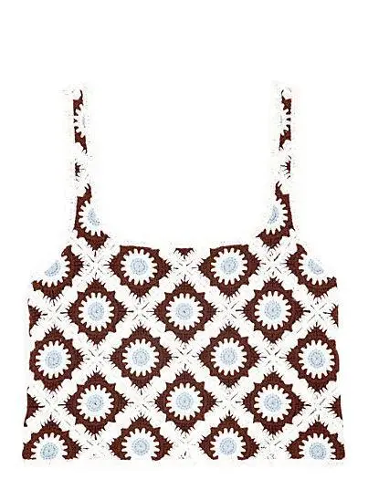 Maje Floral Crochet Square-neck Top - Brown/blue