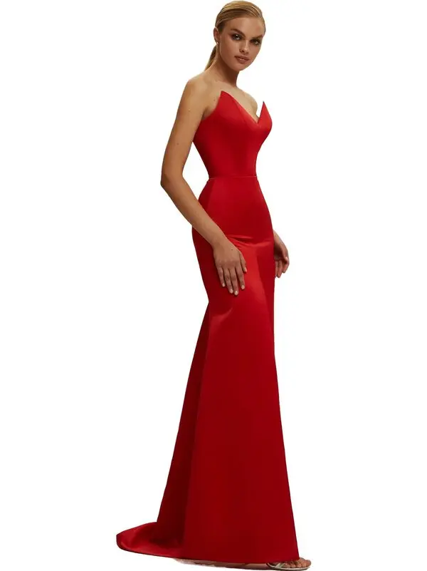 MILLA Strapless Trumpet Evening Gown - Red