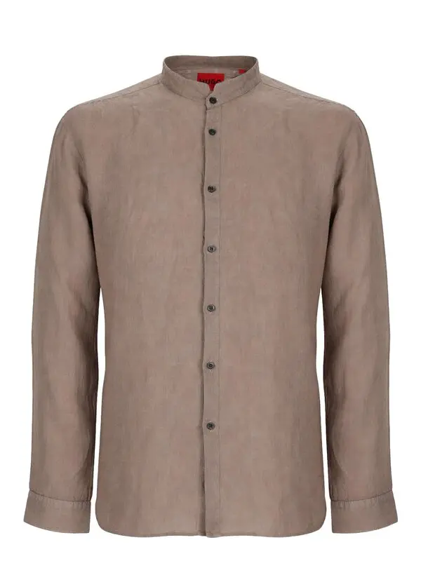 Hugo Camicia In Lino - Brown