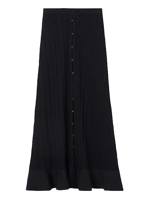 Claudie Pierlot Button-front Ruffle-hem Crochet Maxi Skirt - Navy
