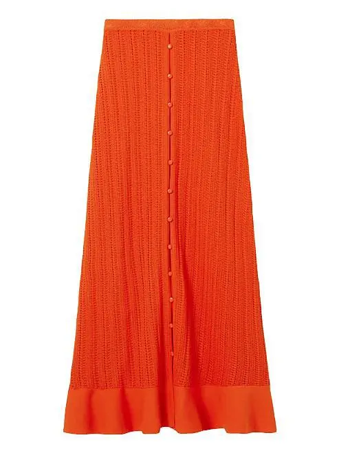 Claudie Pierlot Button-front Ruffle-hem Crochet Maxi Skirt - Orange