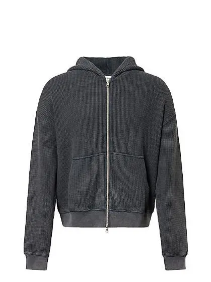 THE COUTURE CLUB Cotton Waffle-knit Zip-up Hoodie - Black