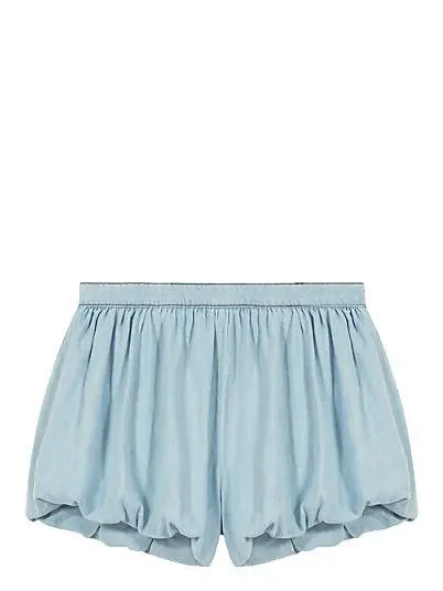 Maje Balloon-leg Branded-patch Chambray Skort - Blue Sky