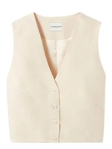 Claudie Pierlot V-neck Cropped Woven Waistcoat - Vanilla
