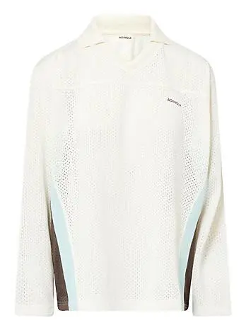 ADANOLA Collared Long-sleeve Mesh Jersey Top - Marshmallow White