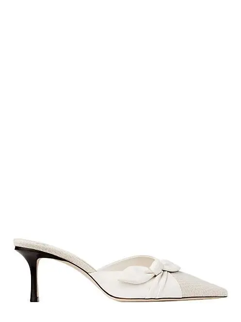 JIMMY CHOO Livi 65 Bow Canvas Mules - Almond/latte Mix