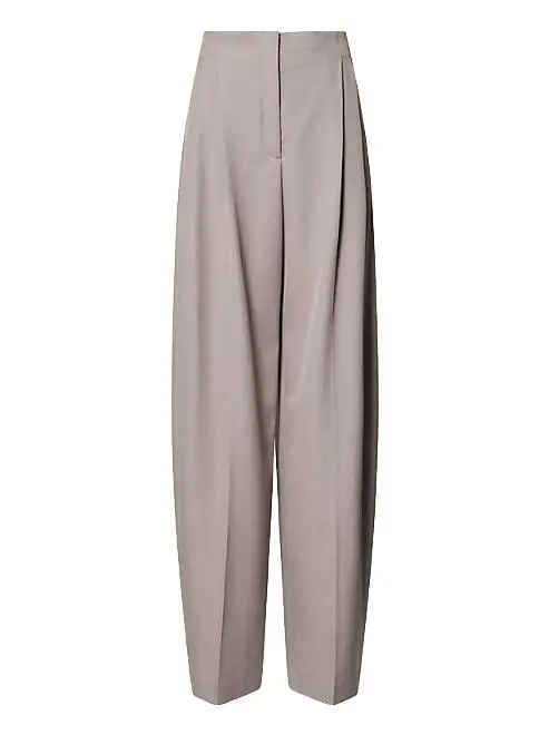 MUGLER Pleated Wide-leg Wool Trousers - Grey