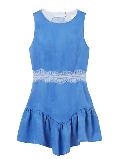 Claudie Pierlot Sleeveless Lace-trim Mini Dress - Amsterdam Blue