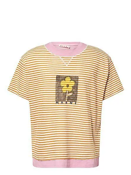 Marni Graphic-print Pinstripe Cotton T-shirt - Mustard