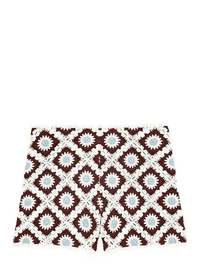 Maje Floral Crochet Mid-rise Shorts - Brown/blue