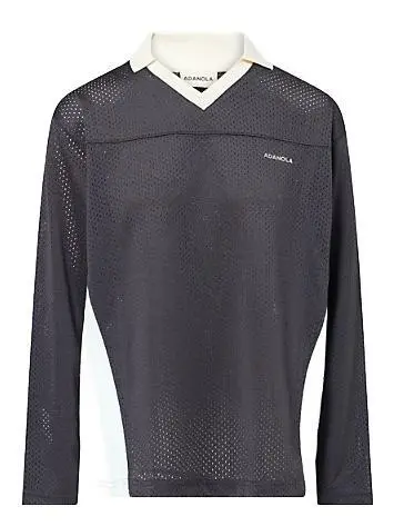 ADANOLA Collared Long-sleeve Mesh Jersey Top - Midnight Blue