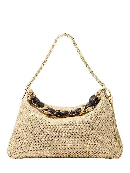 JIMMY CHOO Callie Maxi Raffia Shoulder Bag - Natural/coffee/gold