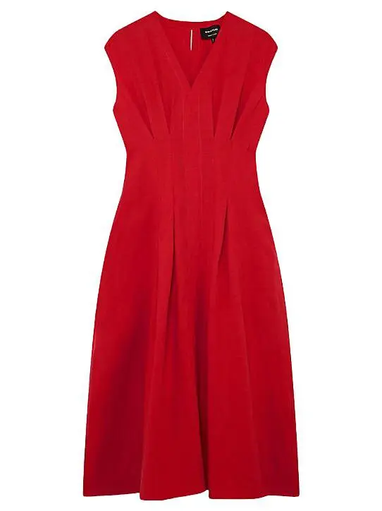 Whistles V-neck Linen-blend Midi Dress - Red