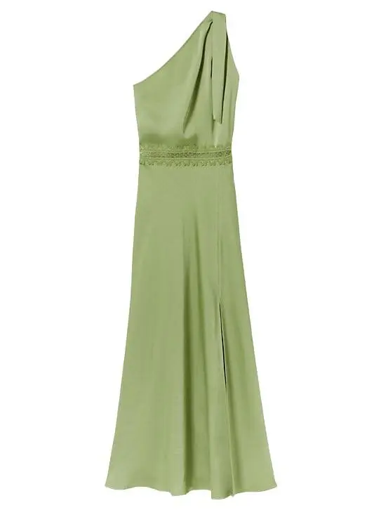 Claudie Pierlot Lace-trim One-shoulder Satin Maxi Dress - Pistachio