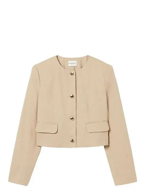 Claudie Pierlot Linen-blend Cropped Jacket - Sand