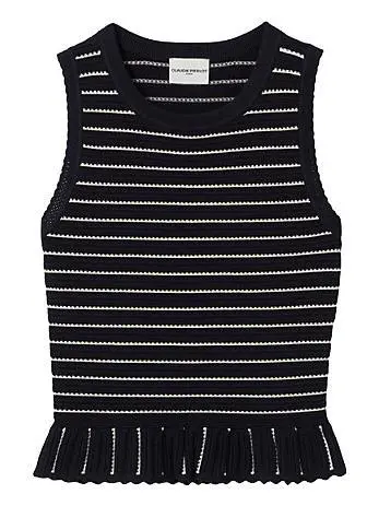 Claudie Pierlot Striped Ruffle-hem Knitted Top - Dual-color