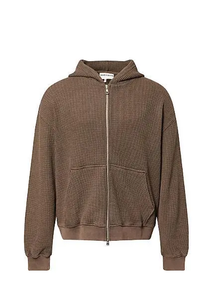THE COUTURE CLUB Cotton Waffle-knit Zip-up Relaxed Hoody - Brown