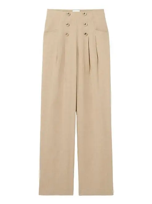 Claudie Pierlot Wide-leg Linen-blend Trousers - Sand