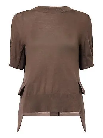 Sacai Suiting-contrast Wool And Cotton-knit Top - Taupe