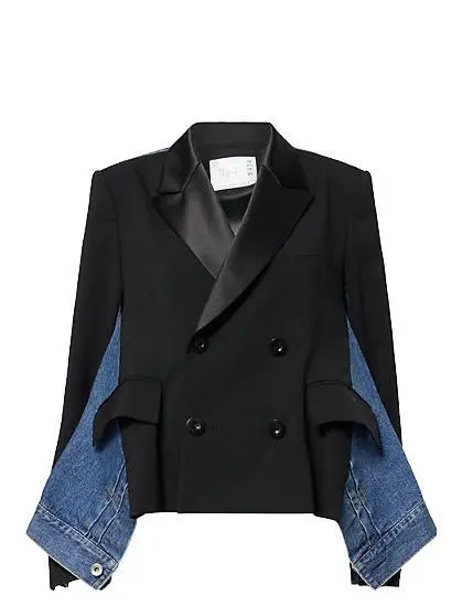 Sacai Tailored Contrast Wool And Denim Jacket - Black Blue