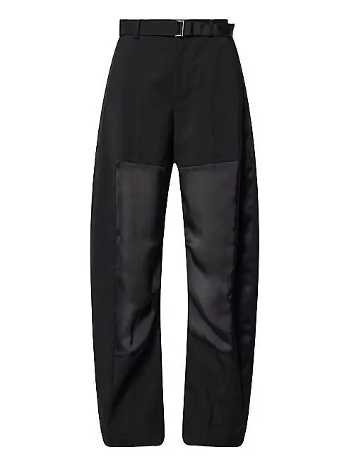 Sacai Belted Curved-leg Wool Trousers - Black