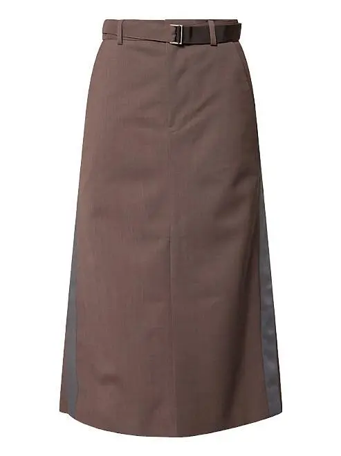 Sacai Pleated Satin And Wool Midi Skirt - Taupe
