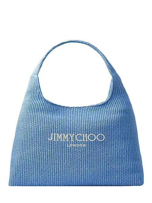 JIMMY CHOO Diamond Hobo Raffia Bag - Ocean Blue/ecru