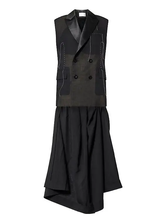 Sacai Sleeveless Wool And Organza Jacket - Black