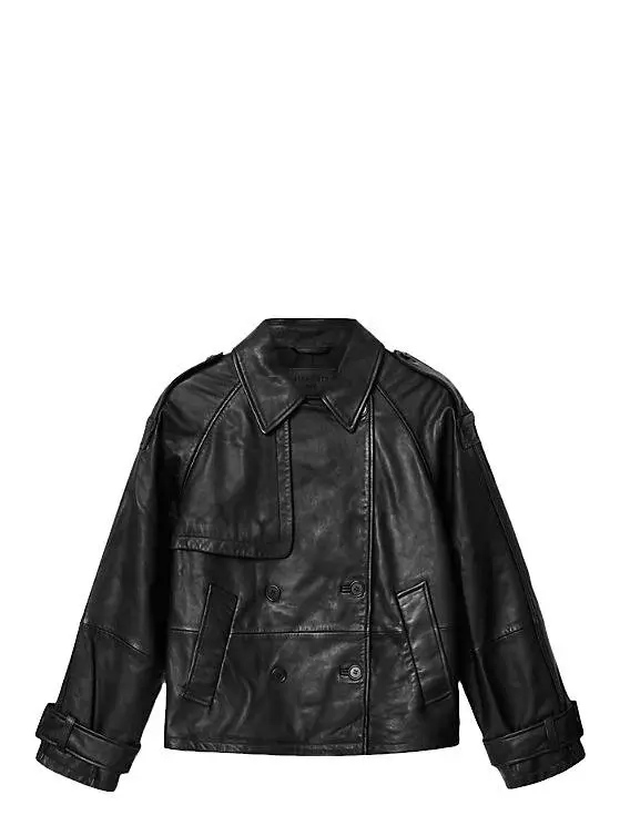 ALLSAINTS Reya Double-breasted Leather Jacket - Black