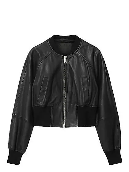 ALLSAINTS Suri Zip-up Cropped Leather Bomber Jacket - Black