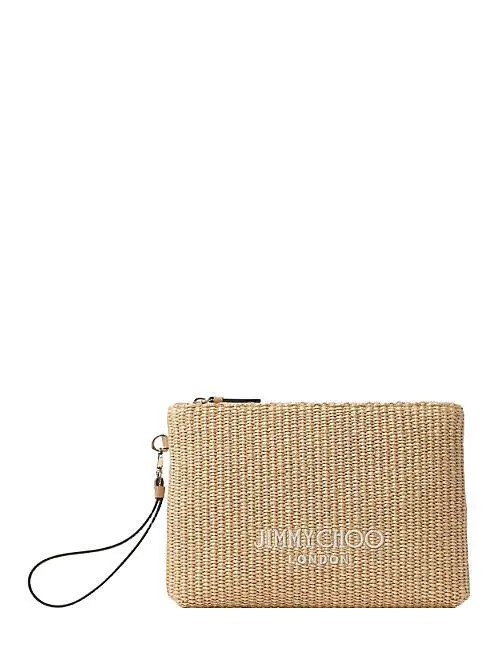 JIMMY CHOO Zipped Raffia Pouch - Natural/latte