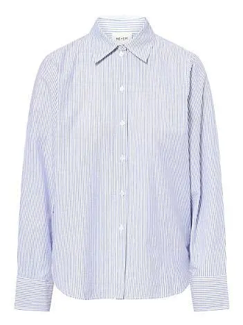ME+EM Relaxed-fit Cotton Shirt - Blue/white