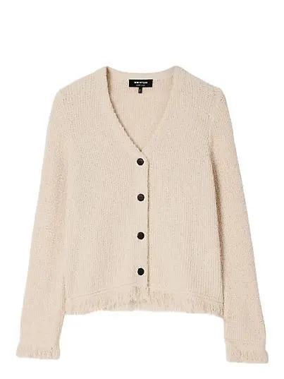 Whistles Fringe-trim Boucle-knit Cardigan - Cream