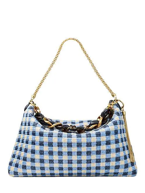 JIMMY CHOO Callie Maxi Gingham Raffia Shoulder Bag - Marine Mix/marine