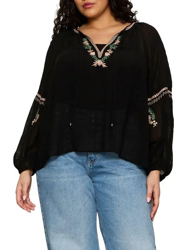 Sanctuary Embroidered Peasant Top - Black