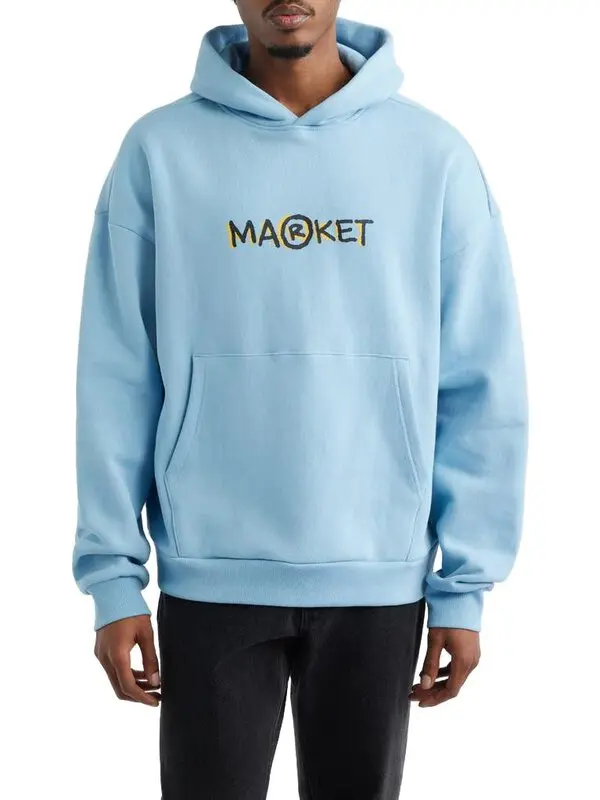 MARKET Smiley Doodle Graphic Cotton Hoodie - Blue