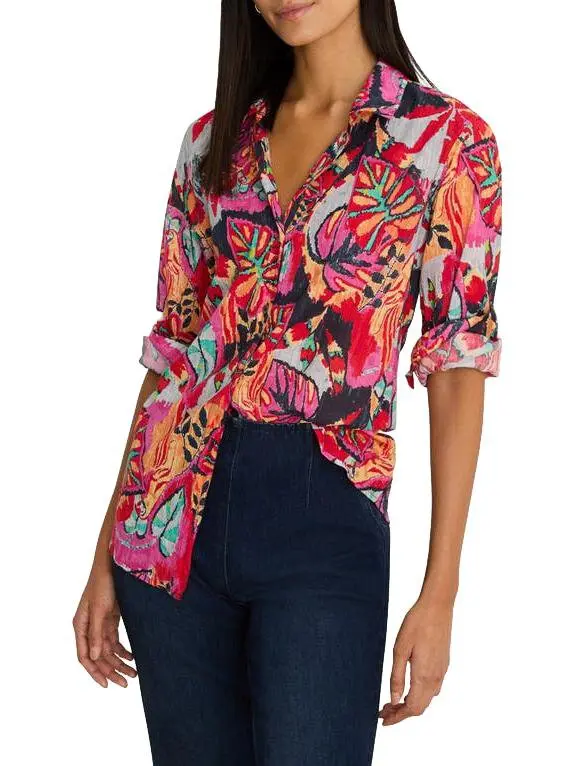 NIC+ZOE Kauai Garden Crinkle Shirt - Red Multi