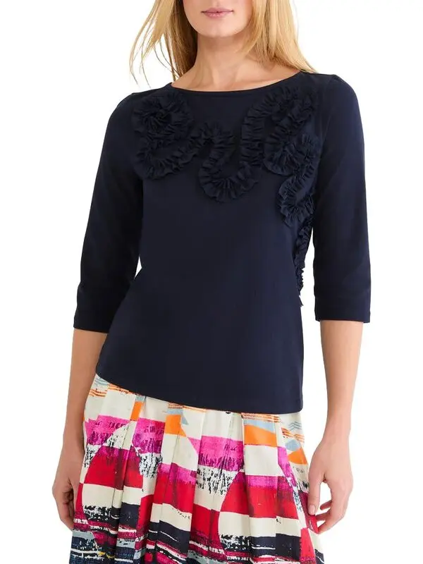 NIC+ZOE Knit Top With Ruffle Appliqu - Dark Indigo