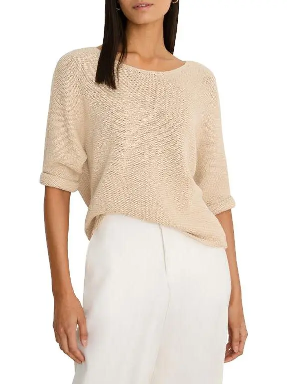 NIC+ZOE Roll Sleeve Boat Neck Sweater - Latte
