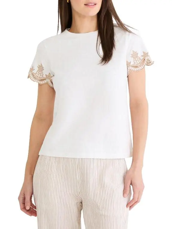 NIC+ZOE Deco Embroidered Slub Top - Paper White