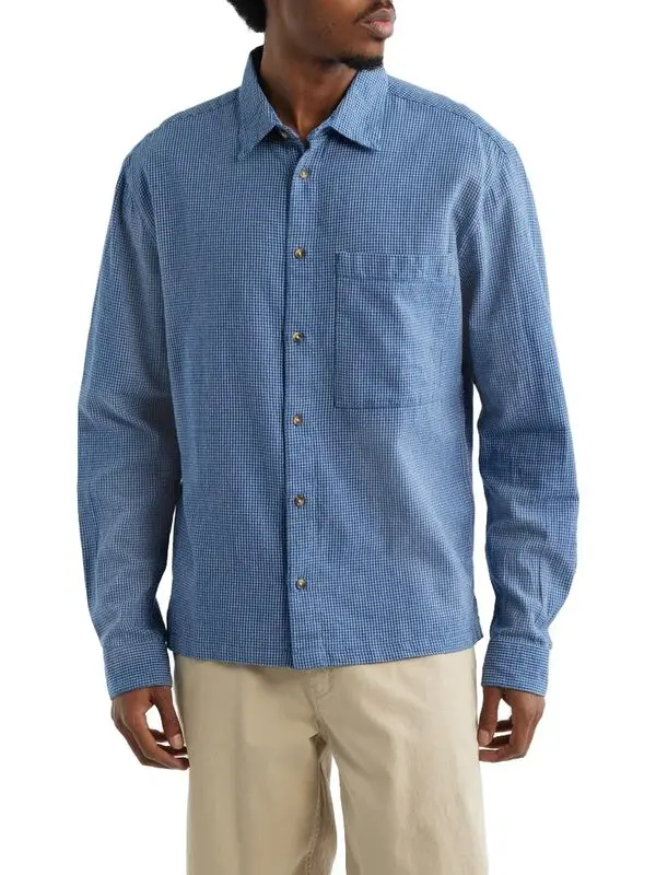 Topman Check Relaxed Fit Cotton Flannel Button-up Shirt - Blue