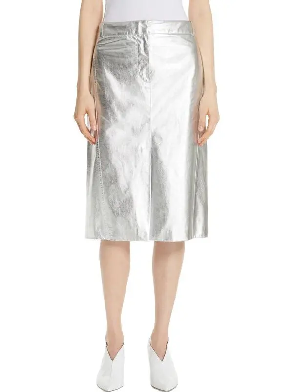 Tibi Tech Faux Leather Skirt - Silver