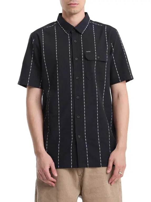 Volcom Whitworth Stripe Short Sleeve Button-up Shirt - Black