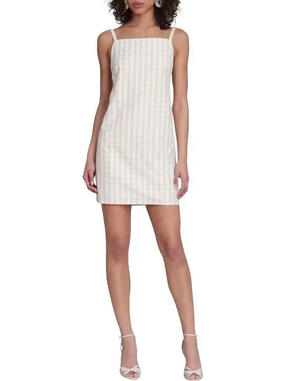 Avec Les Filles Check Sleeveless Mini Dress - Beige Gingham