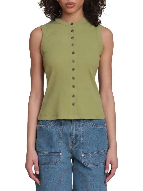Avec Les Filles Sleeveless Rib Tank - Bayleaf