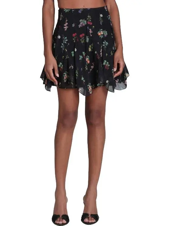 Avec Les Filles Floral Print Ruffle Miniskirt - Black Botanical