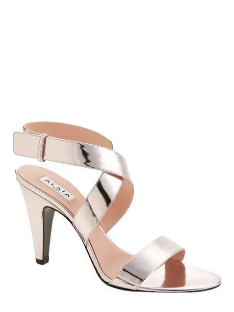 Alaïa Mirror Finish Cone Heel Sandals - Blush/argent